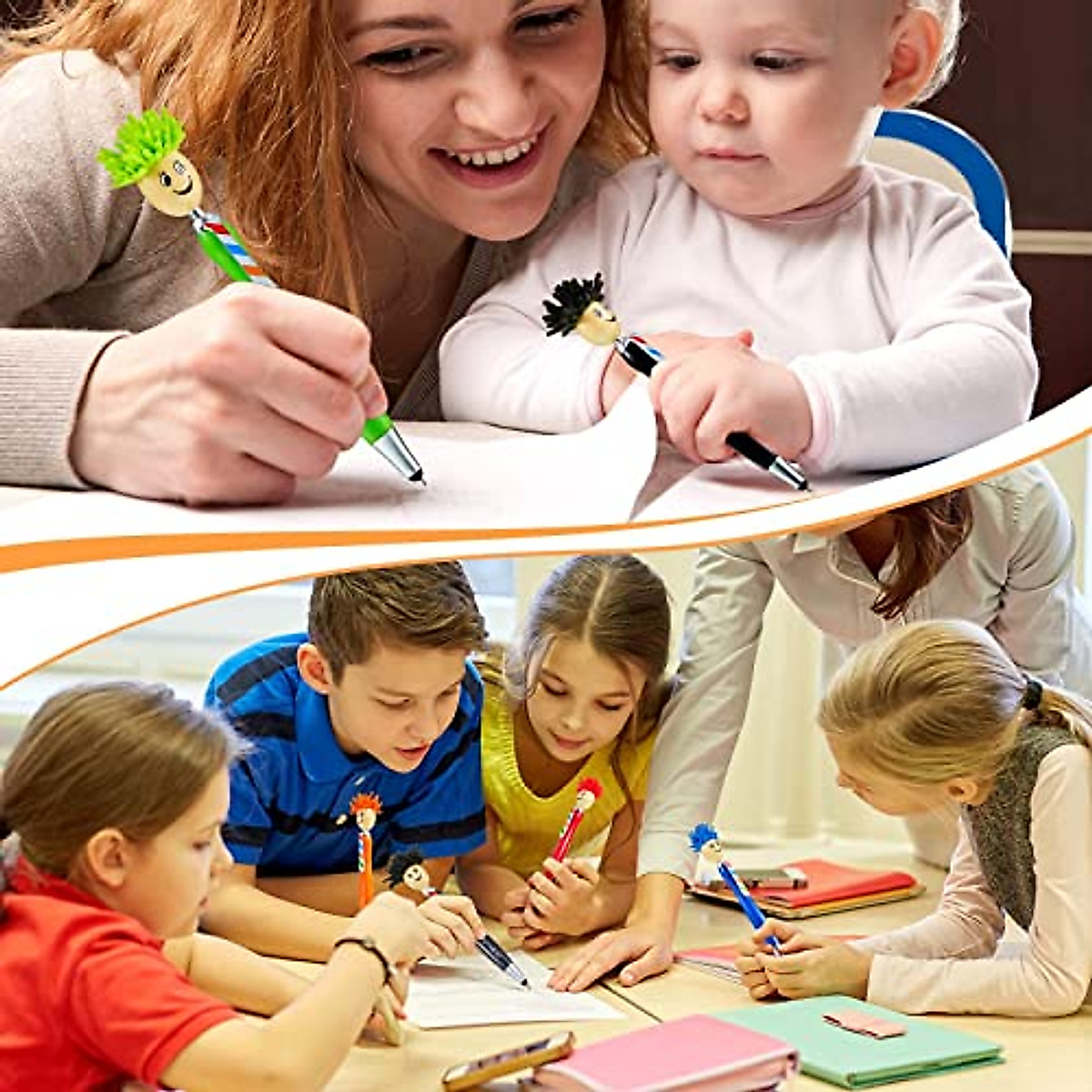 Askfairy 5PCS Mop Head Pens Set,Screen Cleaner Stylus Pens Funny Ballpoint Pens,Lady Boss Desk Office Supplies, 5 Colors