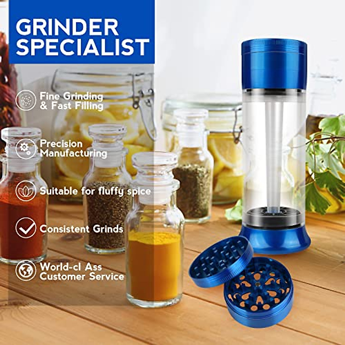 Spice Grinder, All in One Grinder with Filling and Storage Blunt Roller Machine, 3-in-1 Spice Grinder.