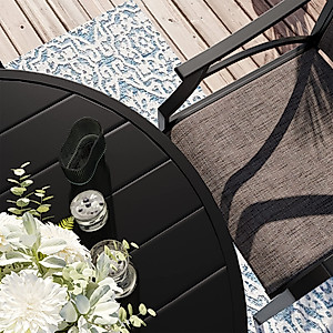 VICLLAX Outdoor Patio Round Dining Table, 42"x 42" Metal Slatted Round Tabletop with Adjustable Umbrella Hole for Deck Lawn Garden Backyard, Black