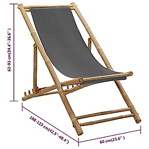MBFLUUML Beach Sling Patio Chair, Outdoor Folding Recliner Chair,Deck Chair Bamboo and Canvas Dark Gray Suitable for Lawn, Garden, Porch and Backyard.