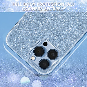MILPROX Compatible with iPhone 13 Pro Max Case (2021), Glitter Sparkly Shiny Bling Rubber Gel Shell Cases 3 Layers Shockproof Protective Bumper Cover for iPhone 13 Pro Max 6.7" 2021-Blue