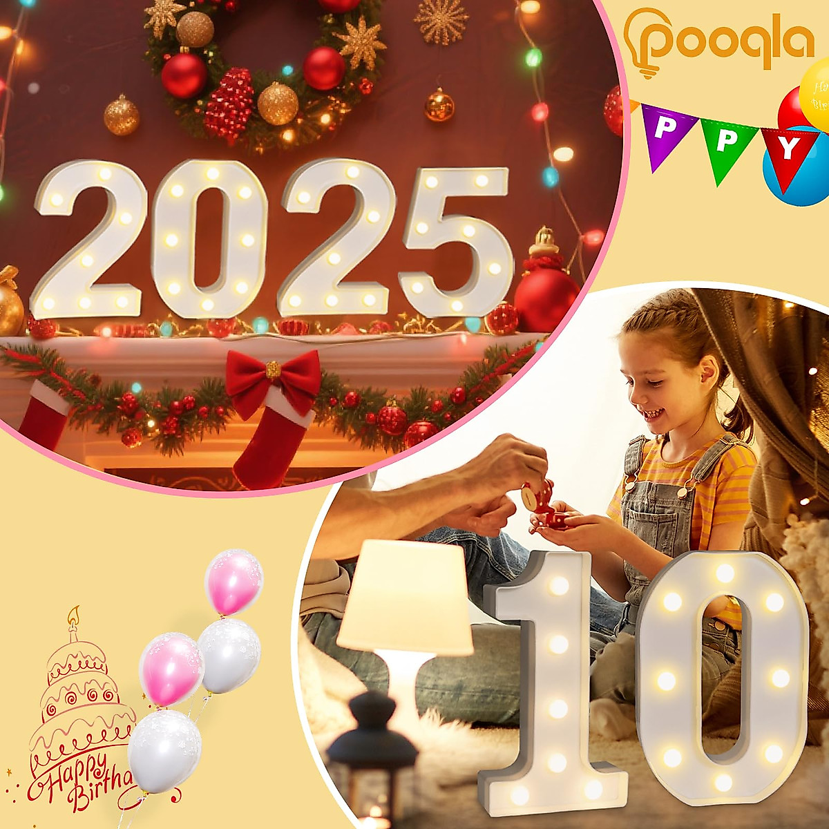 Pooqla Decorative Led Light Up Number Letters, White Plastic Marquee Number Lights Sign Party Wedding Decor Battery Operated Number (1)