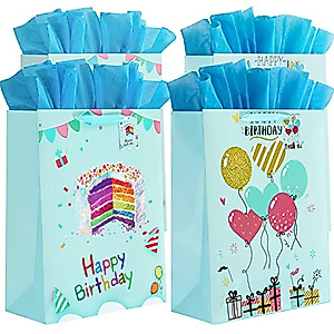 BLEWINDZ 16.5" Extra Large 4 Pack Happy Birthday Gift Bags with Tissue Paper and Tags, Huge Birthday Gift Bags for Kids Boy Girls Baby Party favors