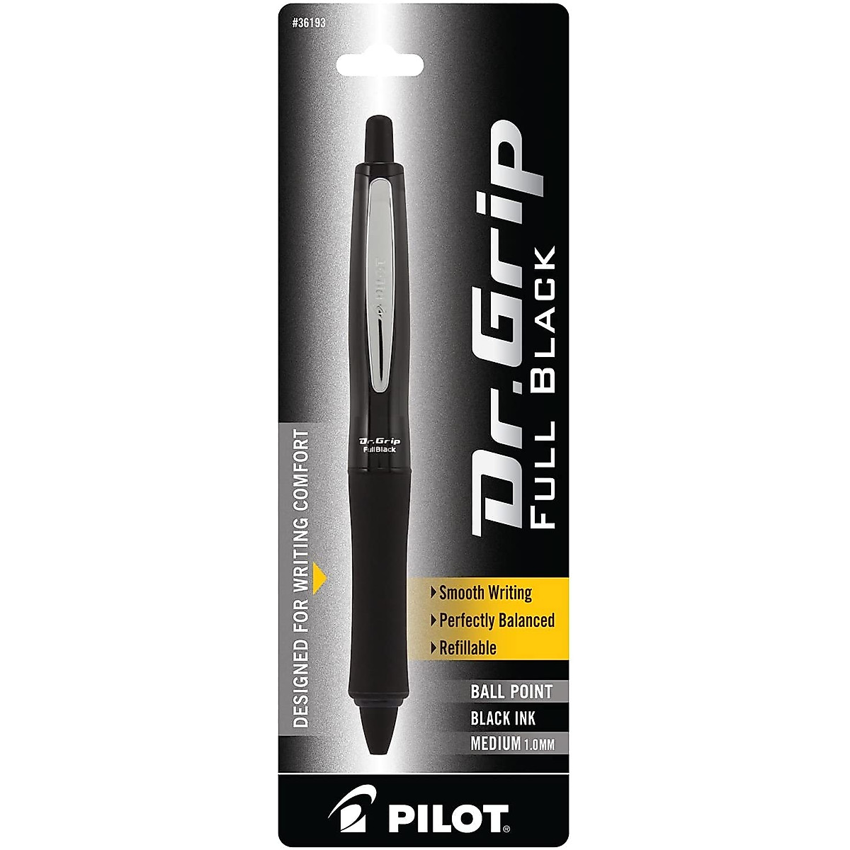 PILOT Dr. Grip FullBlack Refillable & Retractable Ballpoint Pen, Medium Point, Black Ink, 6 PACK