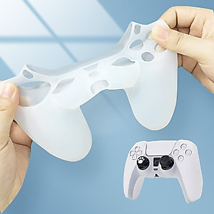 G-STORY 2PCS Silicone Cover Skin for PS5 Controller, Anti-Alip Soft Rubber Case Protector for PLAYSTATION5 Controller with 8 Black Thumb Grip Caps