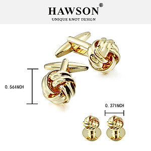 HAWSON Flower Knot Cufflinks and Tuxedo Studs Set Men Dress Shirt Studs Wedding Business Accessories (Gold Tone)