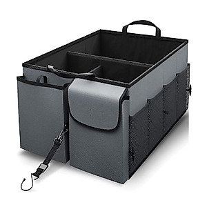 Car Trunk Organizer – Collapsible, Multi-Compartment for SUVs, Trucks & Cars for Groceries, Tools & Work Materials – Truck & Car Accessories for Women and Men (GRAY)
