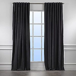 CASANEMA Extra Long Room Darkening 132" Length Faux Velvet Black Curtain Drapes - Hanging Back Tab & Rod Pocket 5-25 Feet Custom Made Curtains Set of 2-Made in Turkey Each(52" Wx132 L)
