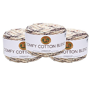 (3 Pack) Lion Brand Yarn Comfy Cotton Blend Yarn, Chai Latte