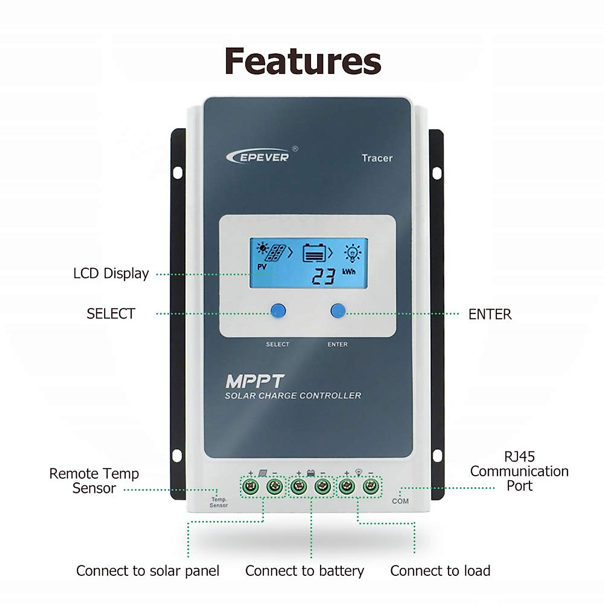 EPEVER 20A MPPT Solar Charge Controller 12/24V DC Tracer-an Series Charge Controller with MT50 Remote Meter &Temperature Sensor &RS485 Cable fit for Lithium, Sealed, AGM Battery Negative Grounded