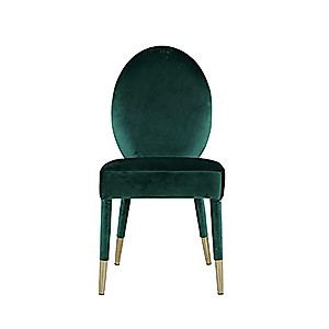 Iconic Home Leverett Dining Chair Upholstered Oval Back Armless Design Velvet Wrapped Wood Gold Tone Metal Tipped Legs (Set of 2) Modern Contemporary, Green