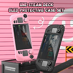 Protective Case for Steam Desk OLED, IINE Steamdesk OLED Silicone Cover Case, 9-in-1 Protective Silicone Shell with Anti-Scratch Cover Protector, Steam Deck OLED Accessories Set, Black