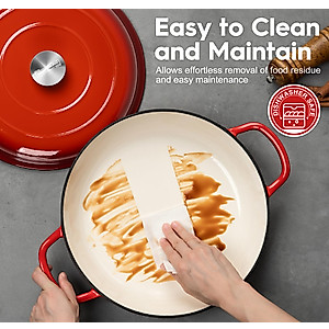 MICHELANGELO Braiser Enameled Cast Iron, 3.5 Quart Braiser Pan with Lid, Nonstick Braiser with Silicone Pads for Heat Insulation, Oven Safe Cast Iron Pan-Cherry Red