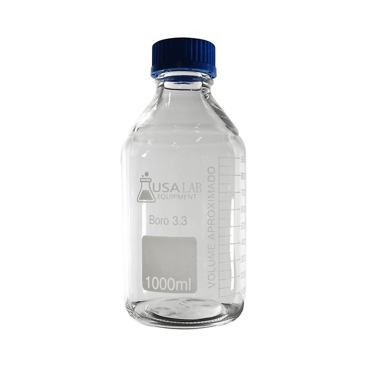USA LAB 2000 ML Round Media Bottle with GL45 Screw Cap, Clear 3.3 Borosilicate Glass Bottles for Scientific Solution Storage, Multi Purpose Science Labs Solvent Container