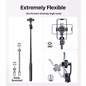 andobil MagStick Selfie Stick Tripod Compatible with MagSafe, [Redefined Phone Tripod] 63.5" Extendable Magnetic Cell Phone Tripod Stand with Wireless Remote, Tripod for iPhone 14 13 12 & All Phones