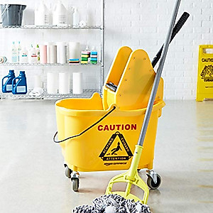AmazonCommercial Mop Bucket and Down Press Wringer Combo, 35-Quart, Yellow
