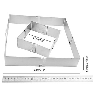 Stainless Steel Cake Mold Adjustable Cake Ring from 5.9" to 11", Square Shaped Mousse Cake Cutter Baking Mold Pastry Baking Tool by EORTA for Birthday Cake, Party Dessert, Handmade Snack, Gift