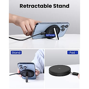 Magnetic Wireless Charger for iPhone - MGG Mag-Safe Charger for iPhone 14/14 pro/14 plus/14 pro max/13 pro max/12 pro max, Magnet Charger Pad for AirPods 3/2/Pro with Kickstand, Mag Charger, Black