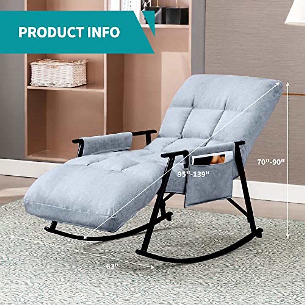 BALUS Adjustable Rocking Chair Lounge Children Chair, Modern Lounger Sofa,Lie or Sleep Lazy Chair, Internet Celebrity Single Rocker Chair,for Apartment/Bedroom/Balcony/Courtyard(Dark Grey)
