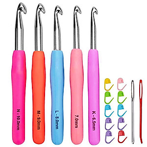 Size 6.5mm 7.0mm 8.0mm 9.0mm 10.0mm Crochet Hooks Set Ergonomic Grip Soft Handles Aluminum Crochet Hook Size K L M N/P in Case