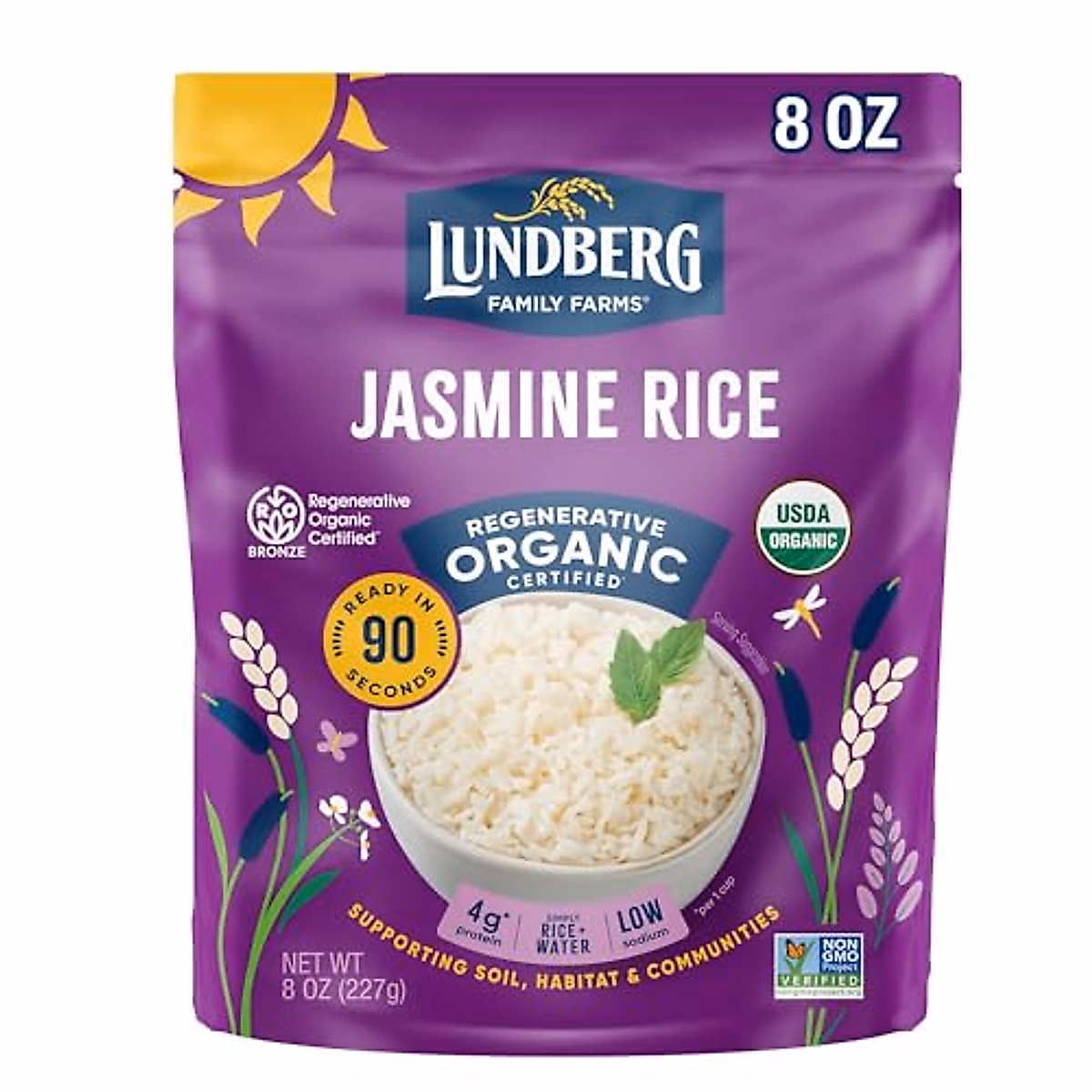 Lundberg Jasmine Rice, Long Grain White Rice - Non-Sticky, Fluffy Aromatic Rice, Sustainably Grown in California, Regenerative Organic Certified, 8 Oz