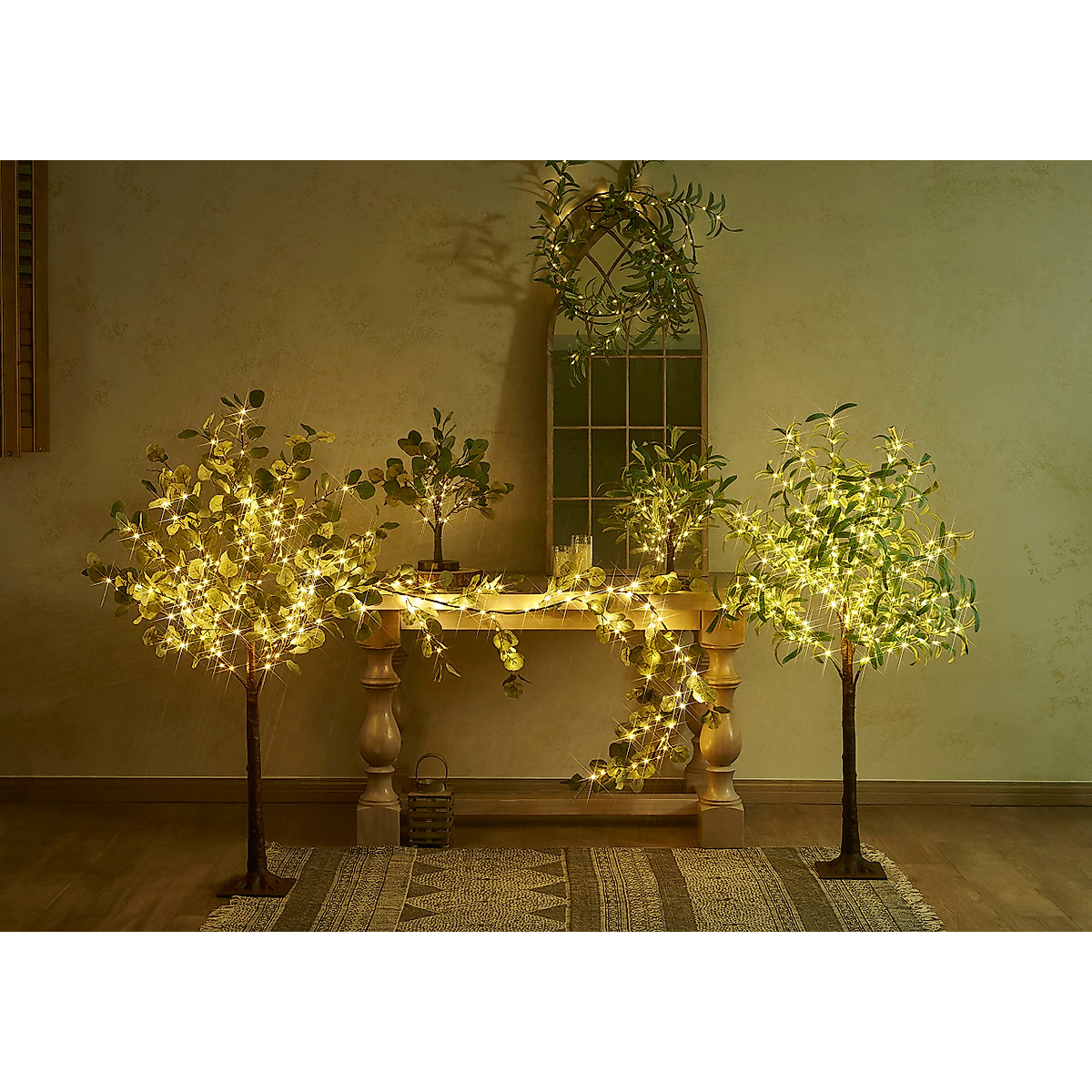 Hairui Lighted Olive Tree Plug-in 4FT 160 Warm White LED Artificial Greenery Tree with Lights for Wedding Christmas Holiday Home Decoration