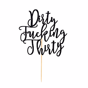 Arthsdite Dirty Thirty Cake Topper - 30th Birthday Cake Topper, Dirty Thirty Birthday Cake Decorations, Happy 30th Birthday Party Decorations Supplies (30th Birthday Cake Topper) - Black Glitter