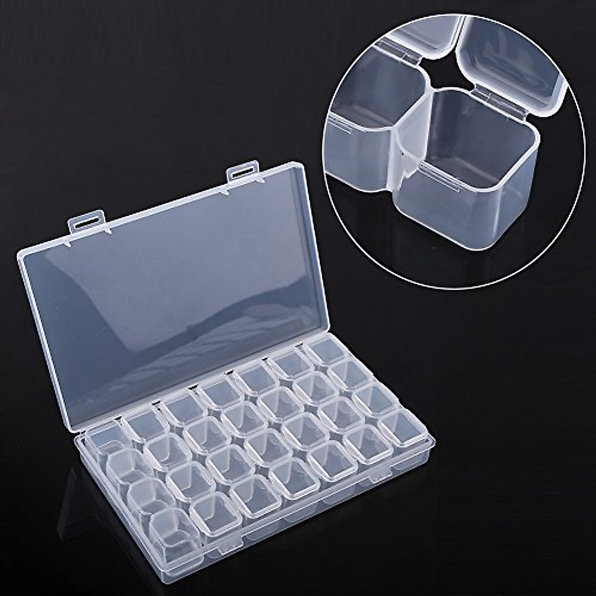 Alvinlite 28 Grids Plastic Organizer Box with Adjustable Dividers, Clear Storage Container for Beads Earring Jewelry Craft Tackles Tools