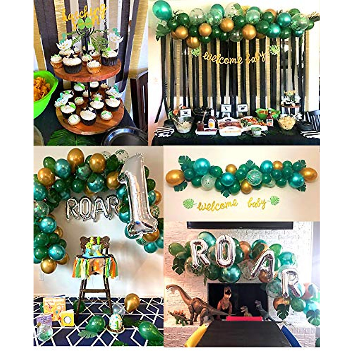 Homond Dinosaur Baby Shower Decorations for Boy, Dinosaur Balloons Garland Kit for Baby Shower, Dinosaur Party Supplies, Welcome Baby Banner, Hatching Soon Cake Topper