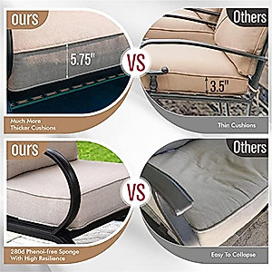 PHI VILLA 6 Piece Patio Conversation Sets, Deluxe Outdoor Patio Set for 5-7 Person with 3 Seater Padded Deep Seating Bench, 2 Padded Swivel Armrest Sofa Chairs, 2 Ottoman and & 1 Coffee Table