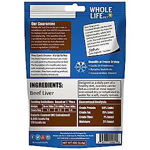 Whole Life Pet Just One Beef Liver Dog Treats - Human Grade, Freeze Dried, One Ingredient - Training Or Reward, Grain Free, Made in The USA