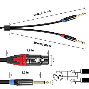 Disino XLR Female to Dual 1/4 inch Y Splitter Cable,Female XLR to Double 6.35mm Mono TS Plug Mic Audio Converter Adapter Cord - 6.6 feet