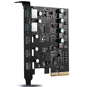 YEELIYA PCIe USB 3.2/3.1 Gen 2 Card (3X USB Type C-2x USB Type-A) PCIe Expansion Card Internal USB3 Hub for Desktop PC Support Windows 10/8/7 and Mac OS