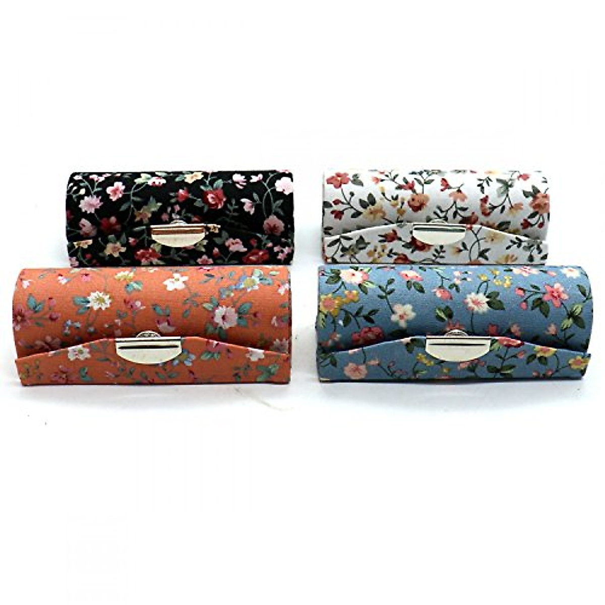 SenseYo 4 Pcs Ladies Floral Lipstick Case Holder with Mirror, Cosmetic Storage Kit Makeup Travel Cases Organizer Bag for Purse