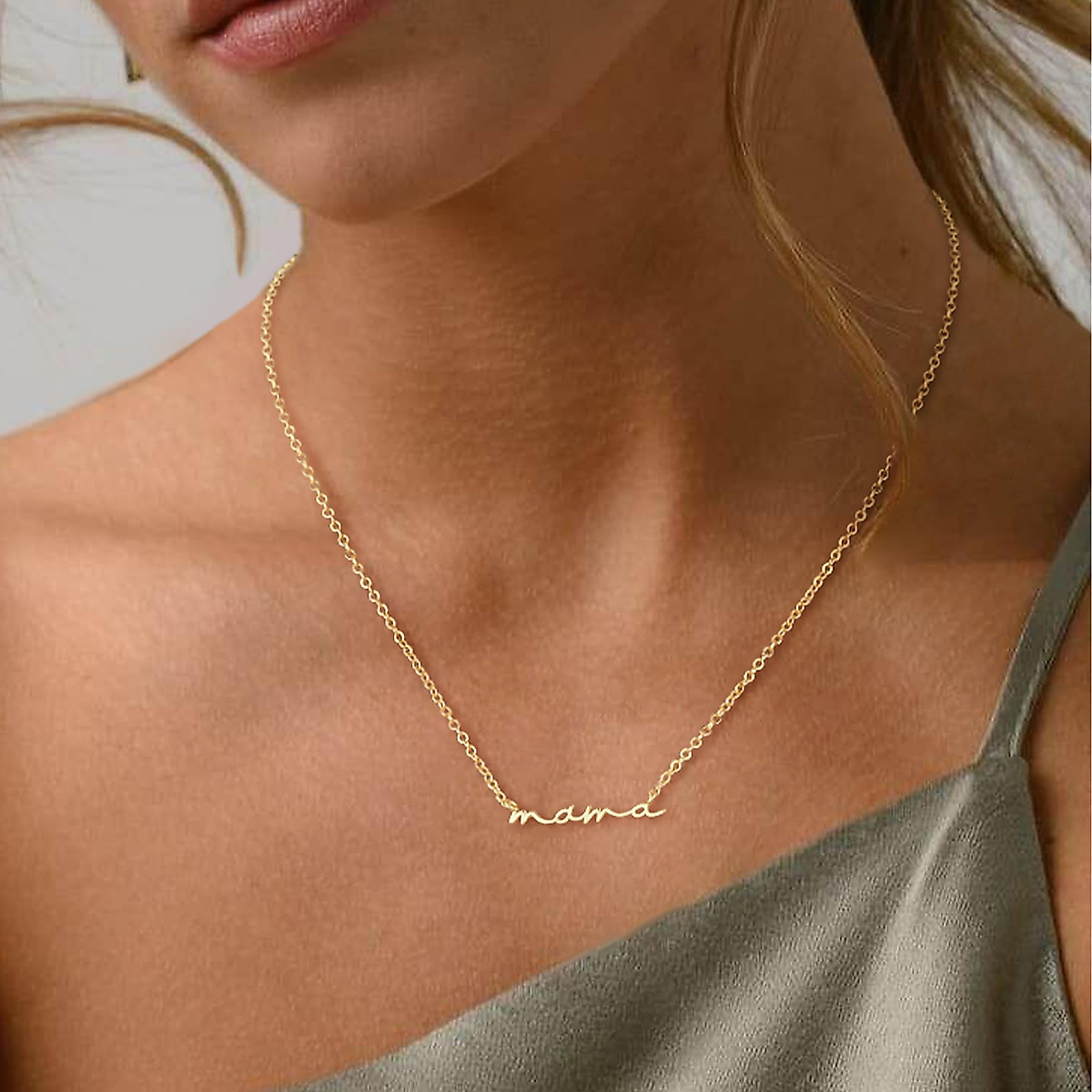 Dainty Small Mama Necklaces for Women - 18K Gold Plated Mom Chain Pendant Necklace for Mother's Day Gifts for Mom, New Mom Gifts