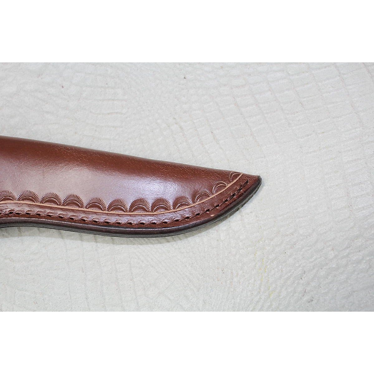 CARL THOMAS LEATHERS Custom Leather Vertical Knife Sheath Made to fit a Buck 119, Fixed Blade Knife Holder, Dyed Dark Brown