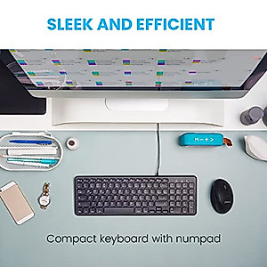 Perixx PERIBOARD-213U Wired Silent USB Scissor Keyboard - 14.45x4.76x0.70 Inches Compact Design with Number Pad - Black - US English (PB-213BUS-11738)