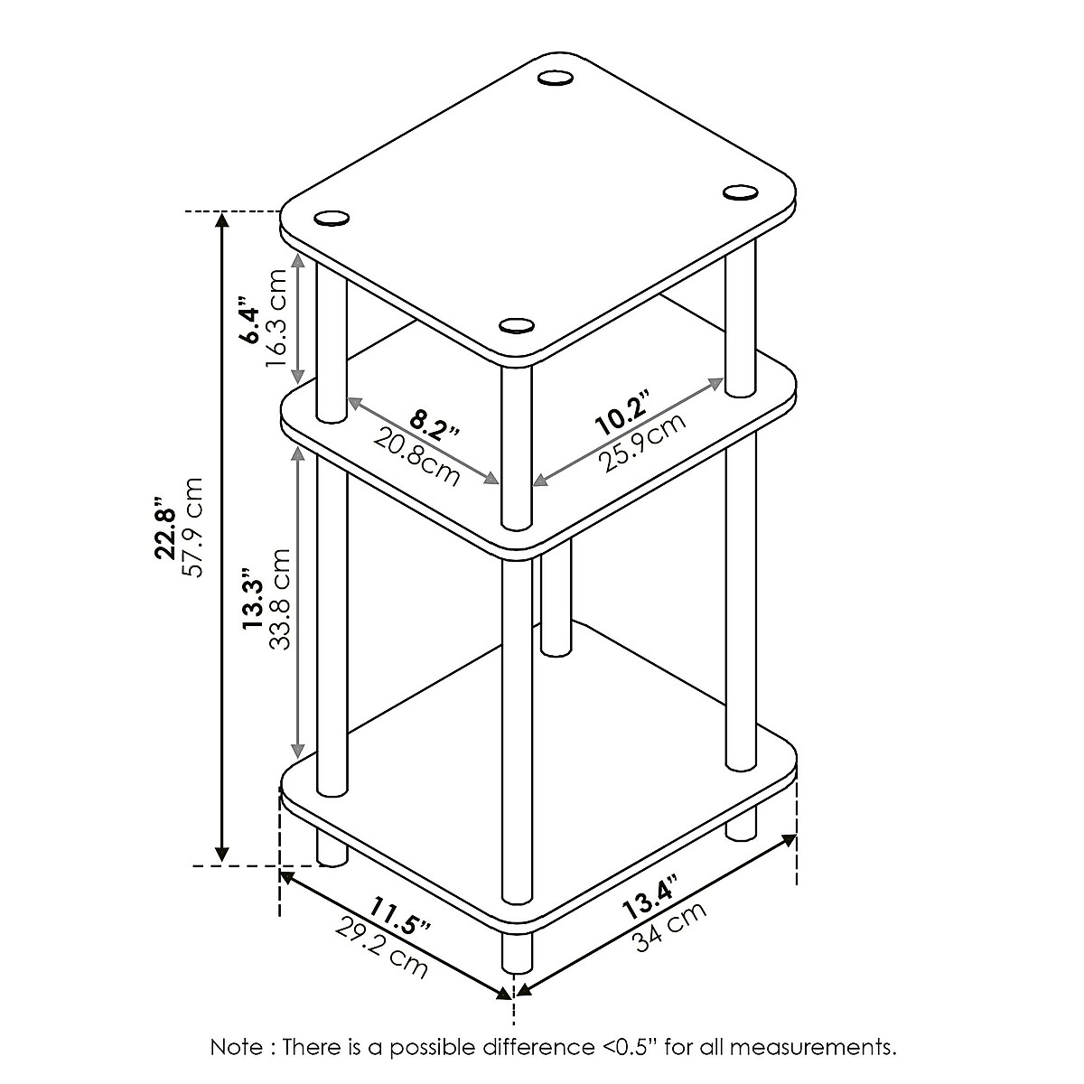 Furinno Just 3-Tier End Table + Bookcase Storage (3-Tier)