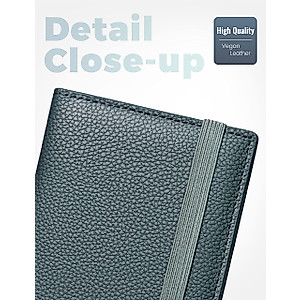 Yarnic Checkbook Cover for Personal Checkbook, Checkbook Holder with Pen Holder & Built-in Clear Plastic Divider for Duplicate Checks (Vert Gris)