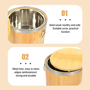 Hemoton Sushi Rice Cooling Bowl Wooden Rice Bucket Wooden Hangiri Sushi Rice Mixing Tub with Lid Stainless Steel Rice Warmer Japanese Rice Cooking Tub