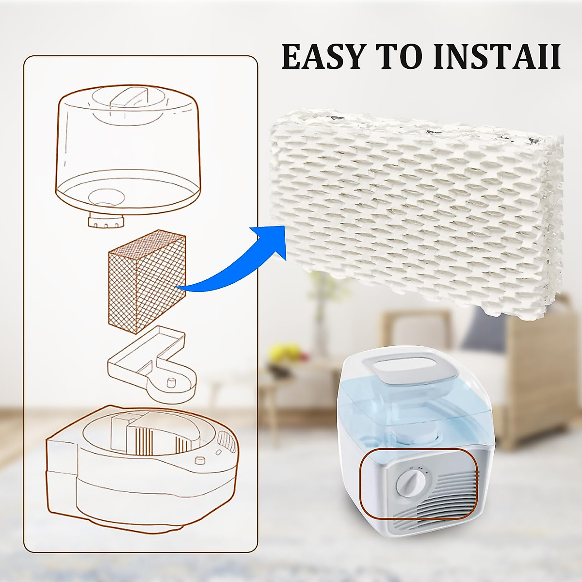 4 Pack Wf813 Eqwf813 Humidifier Filters Compatible with Equate Eqwf813 Eq-2119-Ul, Relion RCM-832 RCM-832N, ProCare PCCM-832N Cool Mist Humidifier Replacement Filter