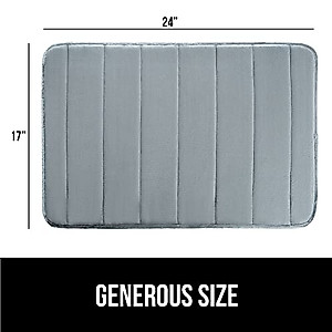 Gorilla Grip Thick Striped Memory Foam Bath Rugs, Soft Absorbent Velvet Bathroom Mats, Dots on Underside, Machine Washable Bathmat, Carpet Rug Room Décor for Shower Floor, 24x17 Mat, Gray