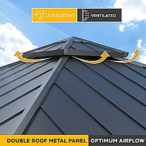 EROMMY 11'x11' Solid Wood Gazebo, Outdoor Hardtop Gazebo Pavilion with Netting and Curtains, Spruce Wooden Frame Double Roof Metal Canopy for Patio Backyard Deck Garden