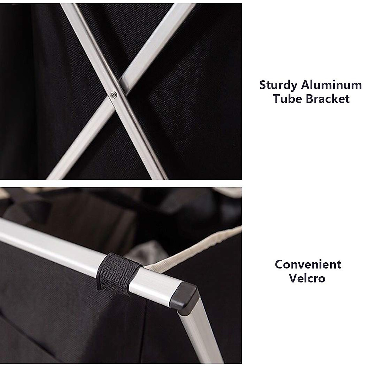 125L Laundry Basket Clothes Hamper Organizer Sorter Storage Foldable 2 Sections Hampers with Aluminum Frame (24x 15x 23 inches) Washing Dirty Cloth Bag for Bathroom Bedroom Garage (white gray)