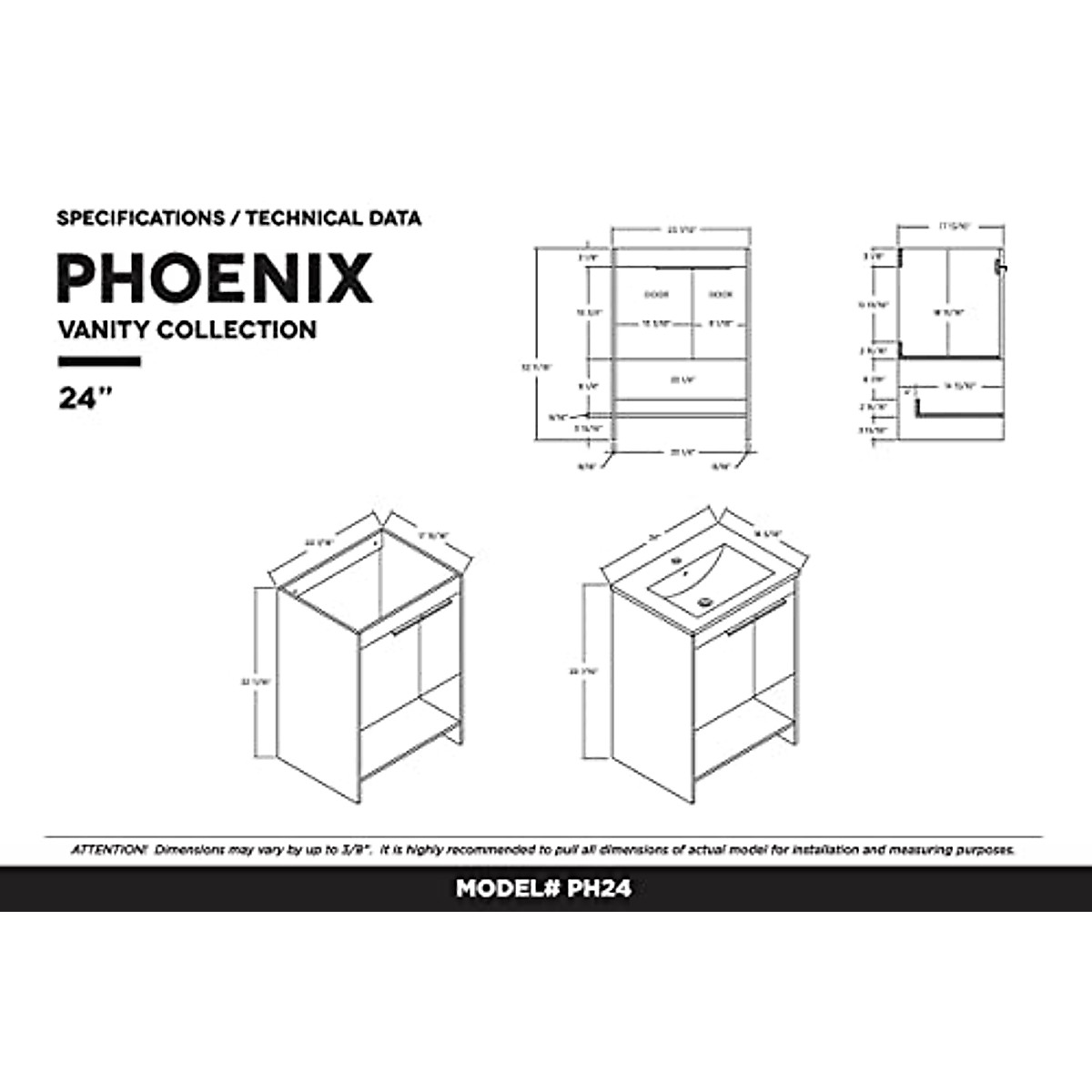 Fine Fixtures Bathroom Vanity with Integrated Ceramic Sink - Bathroom Vanity with Sink & Modern Knob Design - Bathroom Vanities with Sturdy Marble Top & Soft Closing Doors (24 Inch) Grey