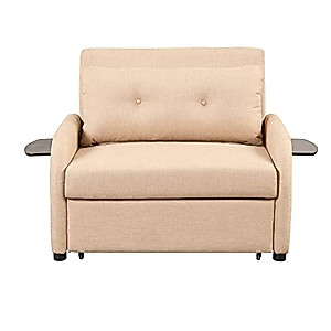 3 in 1 Convertible Loveseat Sofa with Pull-Out Sleeper&Adjsutable Backrest,Multi-Functional Folding Recliner Accent Futon Sofá Chair,Upholstered Lounge Chaise Couch Armchair for Living Room