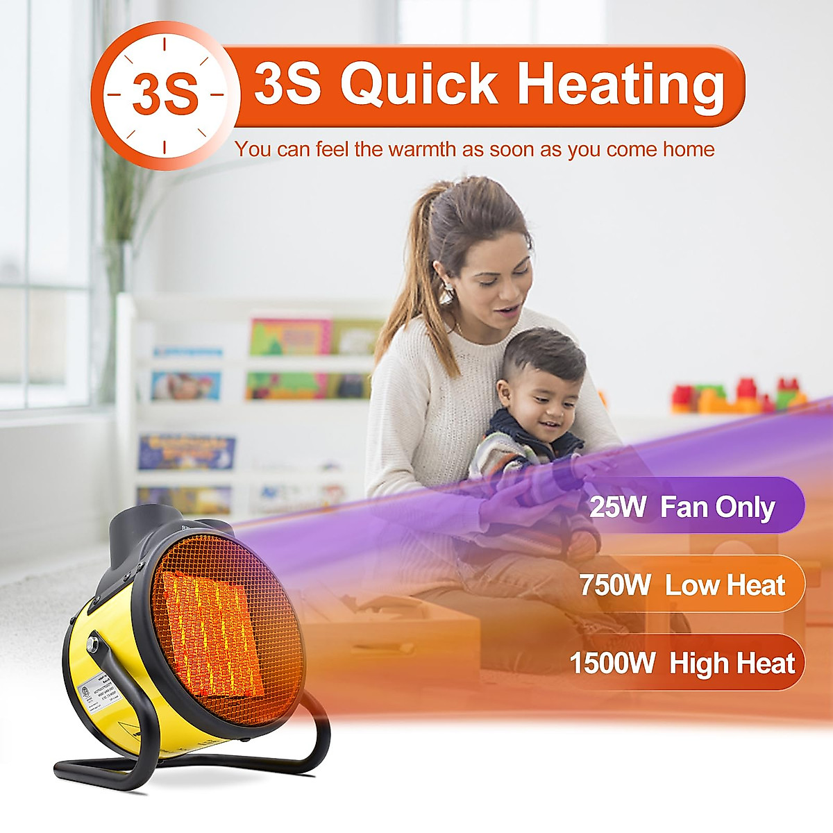 AgiiMan Outdoor Patio Heater - Portable Electric Garage Heater for Outdoor Use, Space Greenhouse Heaters with Long Cord, Heat Up in 1S, Adjustable Heating Settings, Small Fan Heaters for Patio, Garage