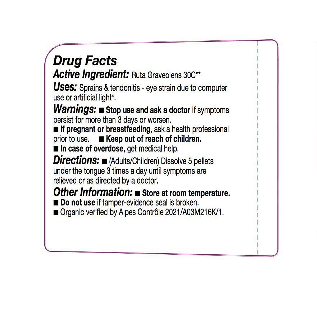 OLLOIS Ruta Graveolens 30c, Organic, Lactose-Free Homeopathic Medicine, 80 Pellets (Pack of 1)