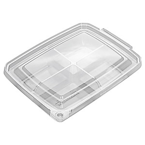 Tamper Tek 13 Ounce Rectangle Take Out Containers, 100 Durable Carryout Containers - Tamper-Evident, Freezable, Clear Plastic To-Go Containers, 4 Compartments, With Hinged Lids - Restaurantware