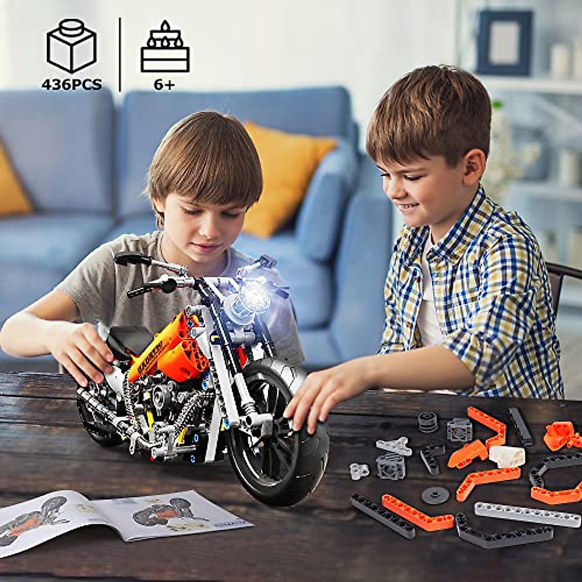 HOGOKIDS Motorcycle Building Block Set - 436 PCS Collectible Motorcycle Display Model, STEM Tech Motorbike Toy Collection Brick Kit, Birthday Gift for Adults Kids Boys Ages 6 7 8 9 10 11 12+ Years Old